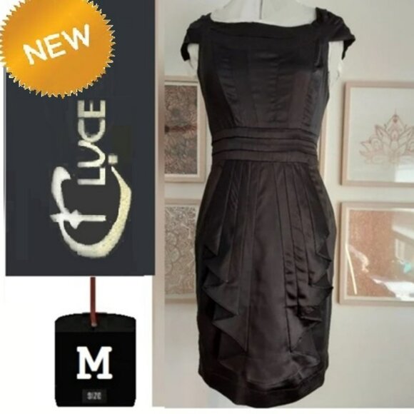C. Luce | Dresses | 33 Lbd Black Satin Dress With Pleating Details ...
